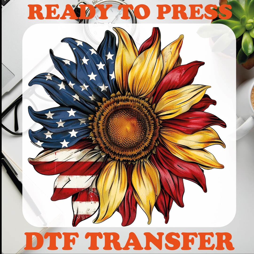 Daisy American Flag Ready to Press, Distressed Daisy Flag Heat Press ...