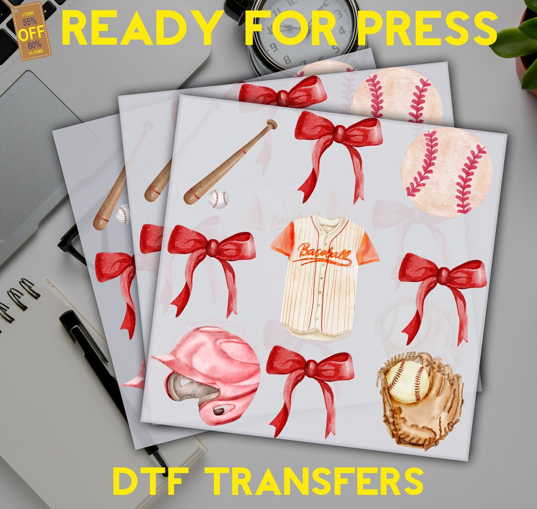 Baseball Equipment and Coquette Dtf Transfers, Baseball Heat Press, Red ...