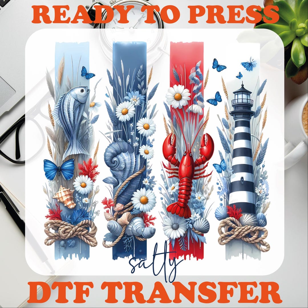 Salty Beach Please Ocean DTF, Watercolor Lighthouse Fish Sardines ...