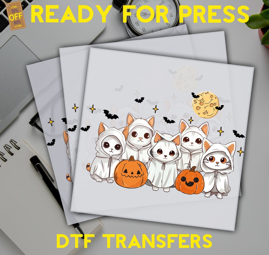 Cat Ghosts DTF, Ghosts Dtf, Heat Transfers, Pumpkins Dtf, Cat Ghosts DTF Transfer Ready to Press ...