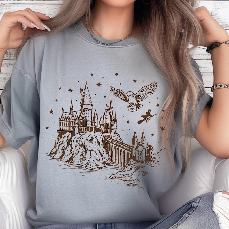Hogwarts Castle Landscape DTF Transfer: Retro Wizard School Owl Post ...