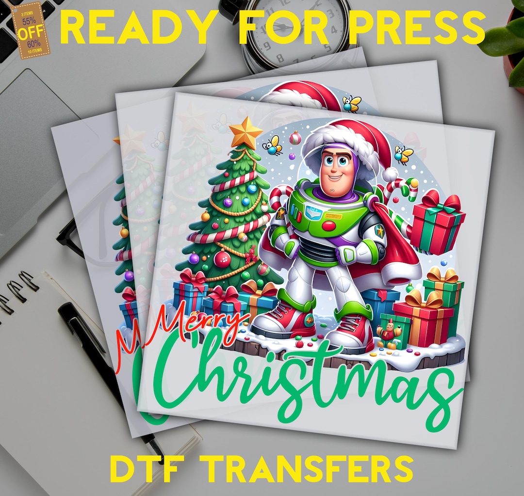 Cartoon Buzz Lightyear Christmas Dtf, Kid Christmas Ready to Press ...