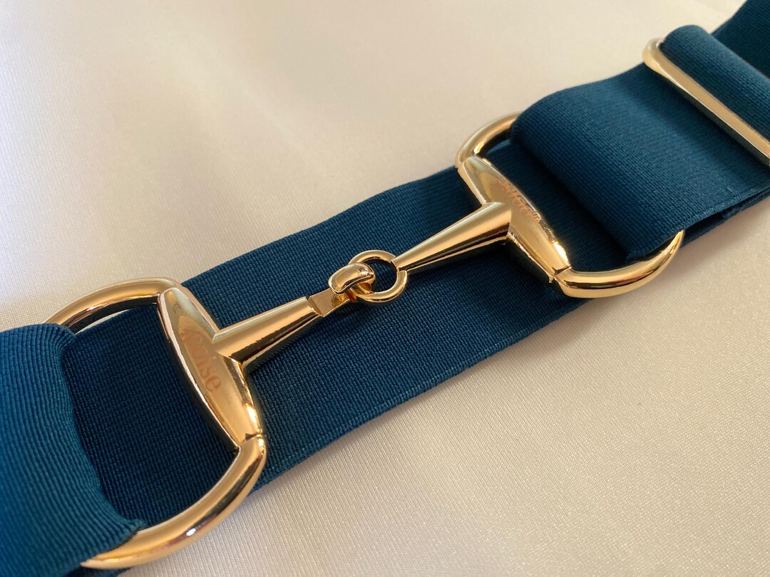 1.5" Elastic Snaffle Belt - Marine Blue, Gold Finish - Adjustable Size ...
