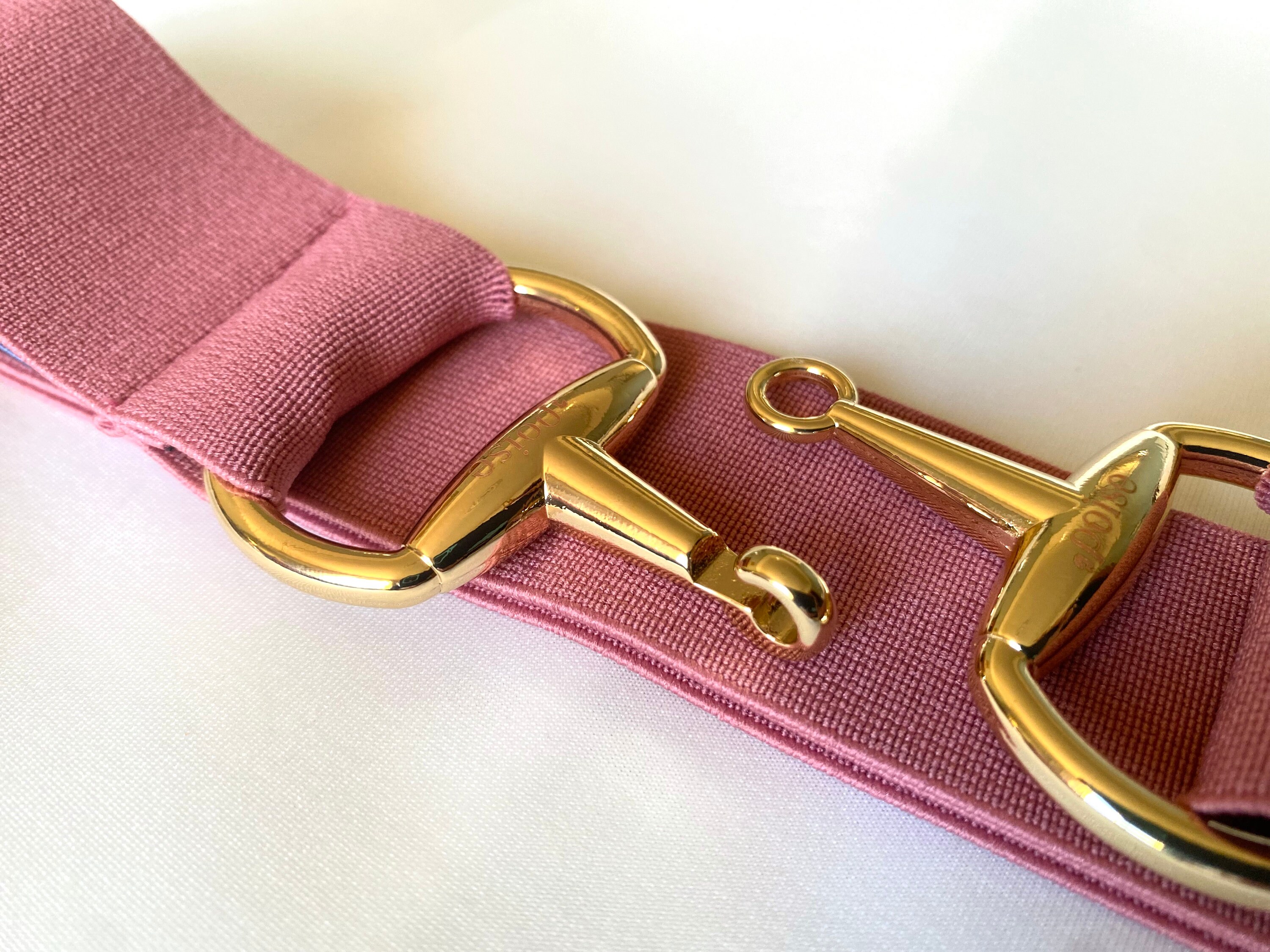 1.5" Elastic Snaffle Belt - Vintage Rose, Gold Finish - Adjustable Size ...