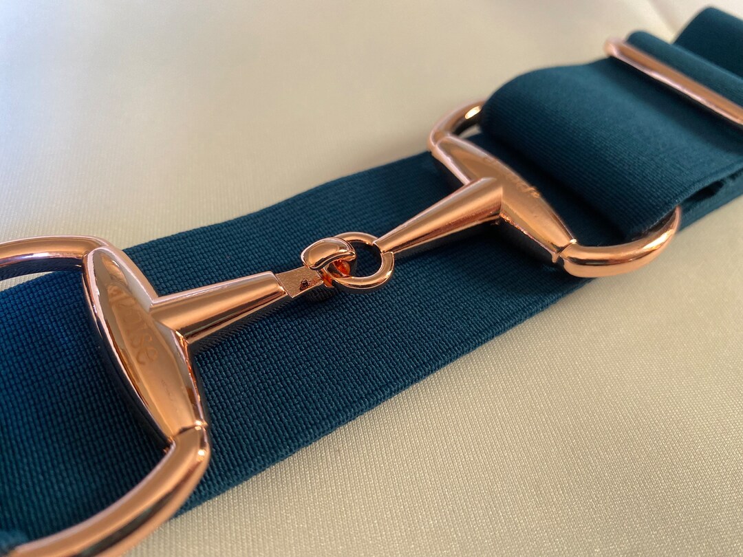1.5" Elastic Snaffle Belt - Marine Blue, Rose Gold Finish - Adjustable ...