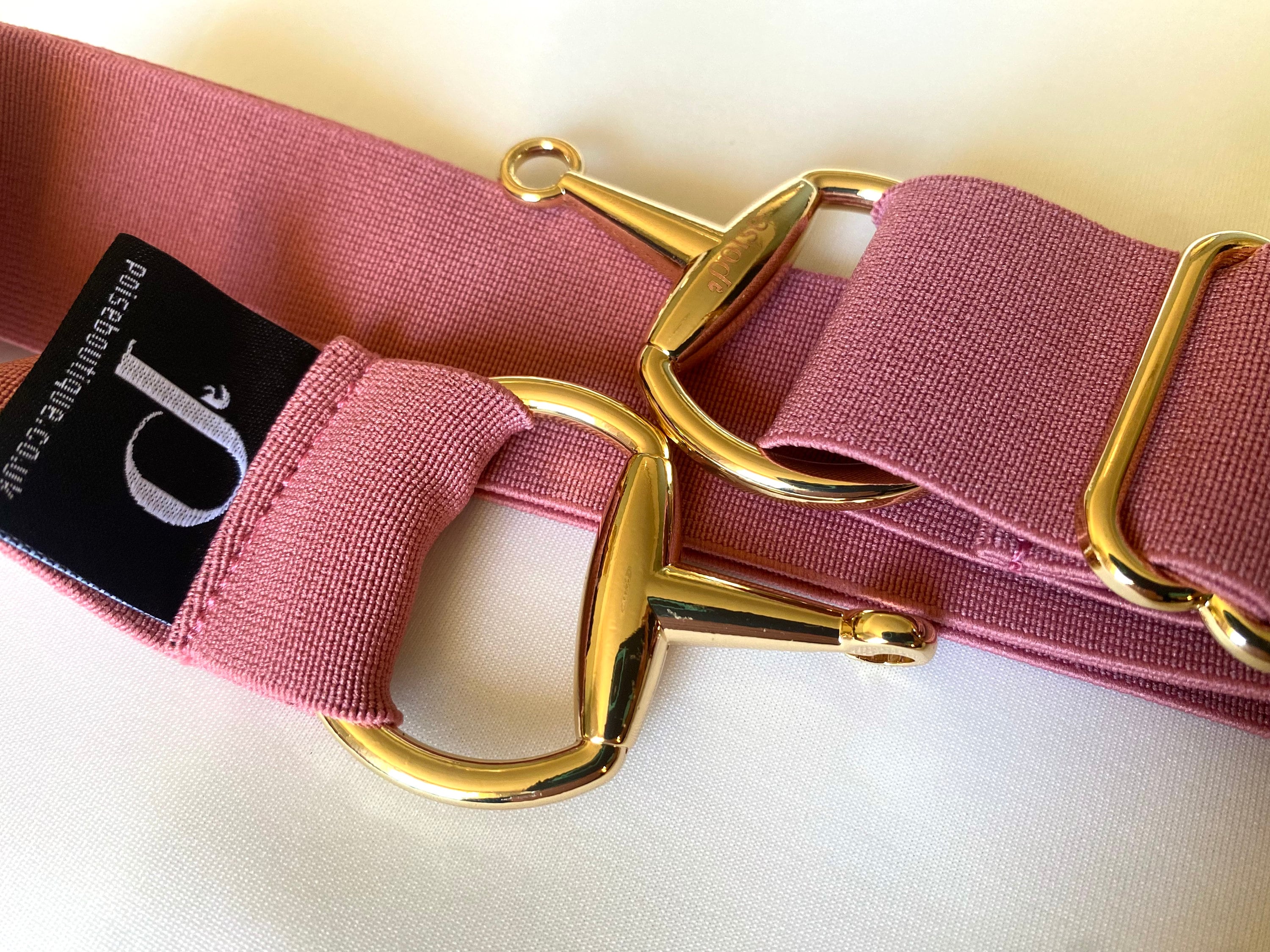 1.5" Elastic Snaffle Belt - Vintage Rose, Gold Finish - Adjustable Size ...