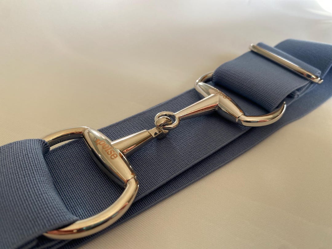 1.5" Elastic Snaffle Belt - Denim Blue, Silver Finish - Adjustable Size ...