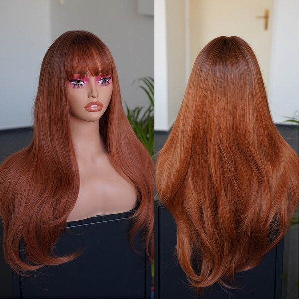 Long Red Wig With Bangs - Etsy