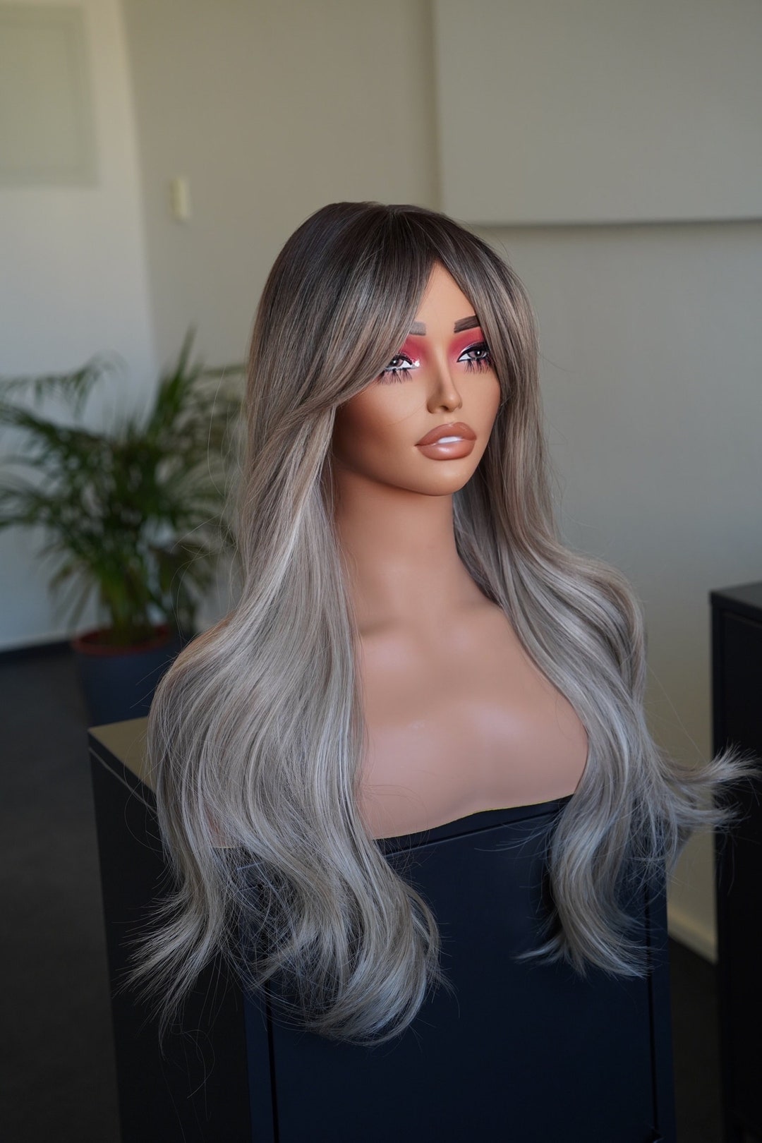 Long Wavy Ash Blonde Wig With Bangs, Drag Queen Wig - Etsy