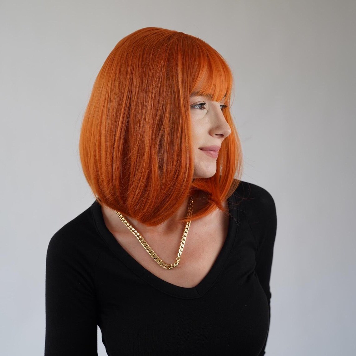 Orange Bob Wig With Bangs, Short French Style - Etsy