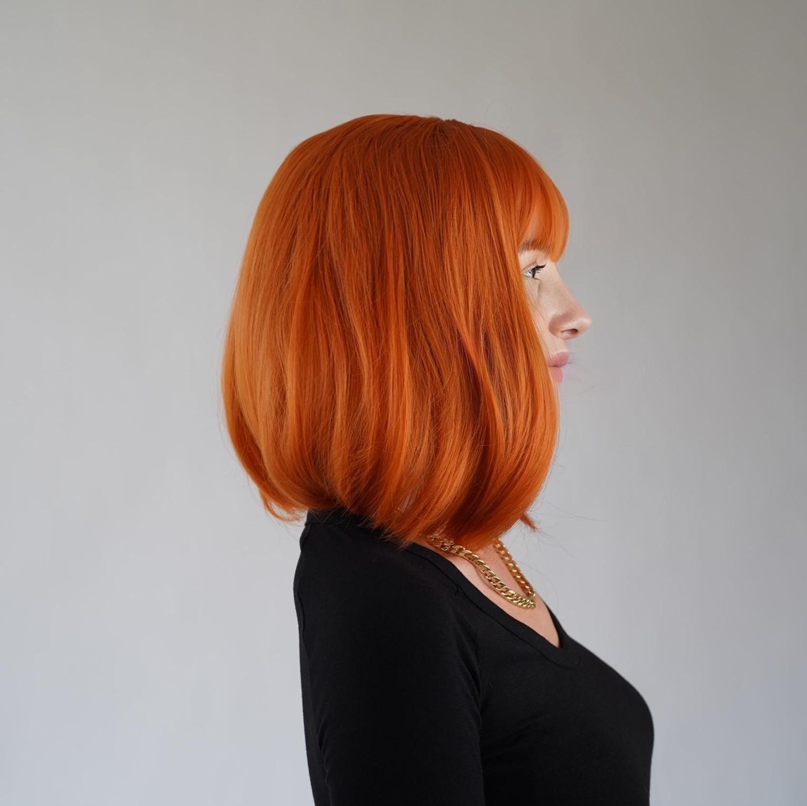 Orange Bob Wig With Bangs, Short French Style - Etsy