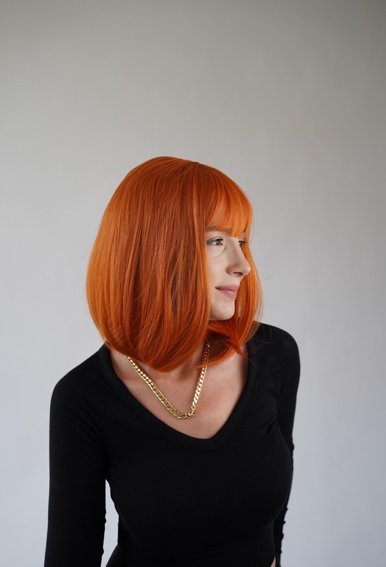 Short Copper Wig With Bangs, Heat Resistant Cosplay Wig - Etsy