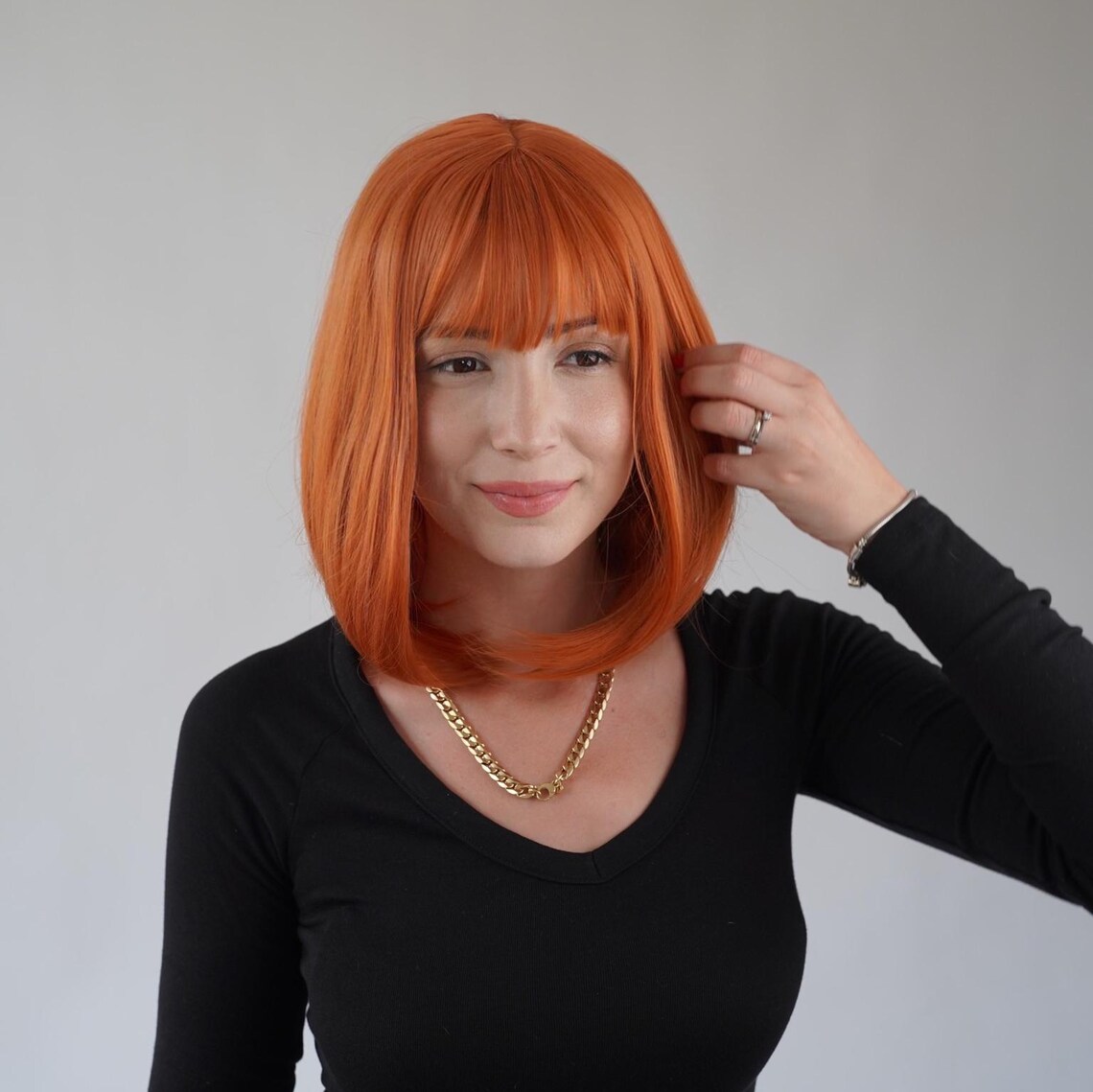 Orange Bob Wig With Bangs, Short French Style - Etsy