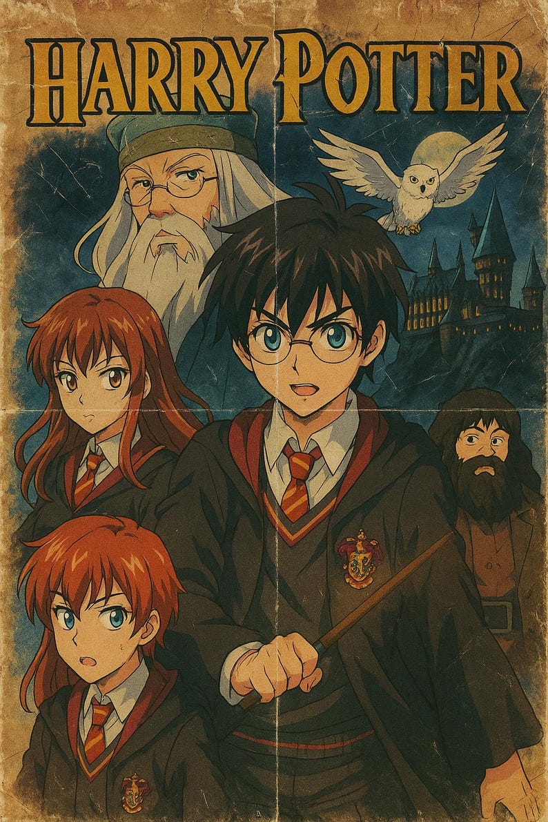Harry Potter Vintage Anime Poster – Retro 90s Wizard Art – Printable ...