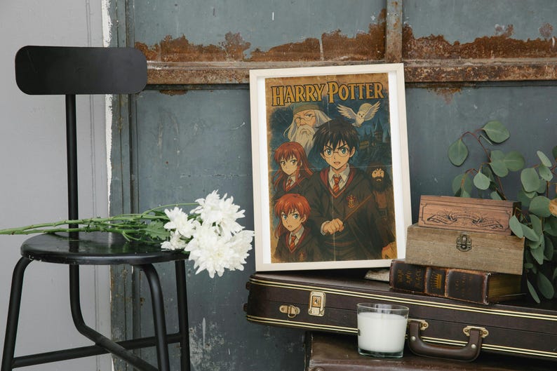 Harry Potter Vintage Anime Poster – Retro 90s Wizard Art – Printable ...