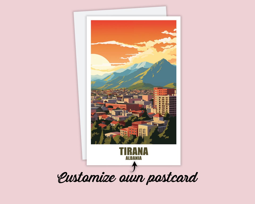 Personalized Tirana Postcard, Albania Map, Greeting Card Gift Card ...