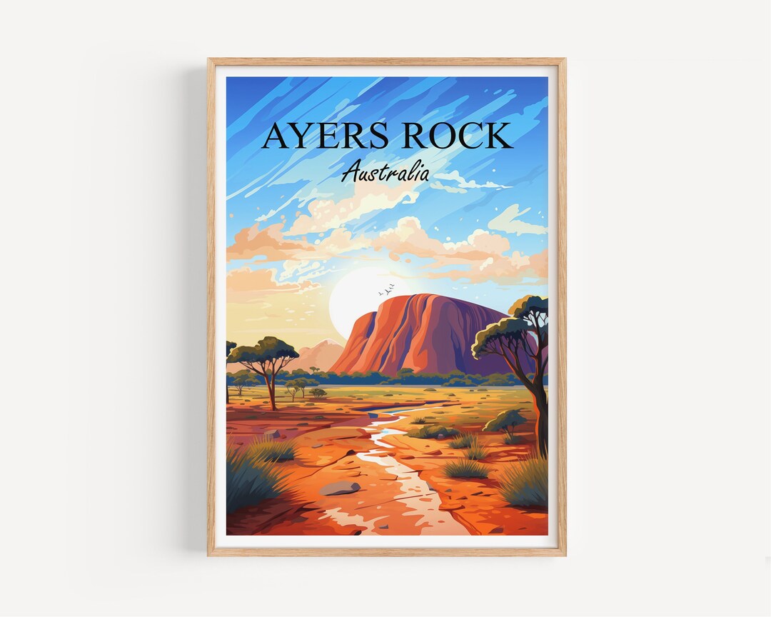 Ayers Rock Poster Wall Art | Uluru Travel Poster Illustration Wall Art ...