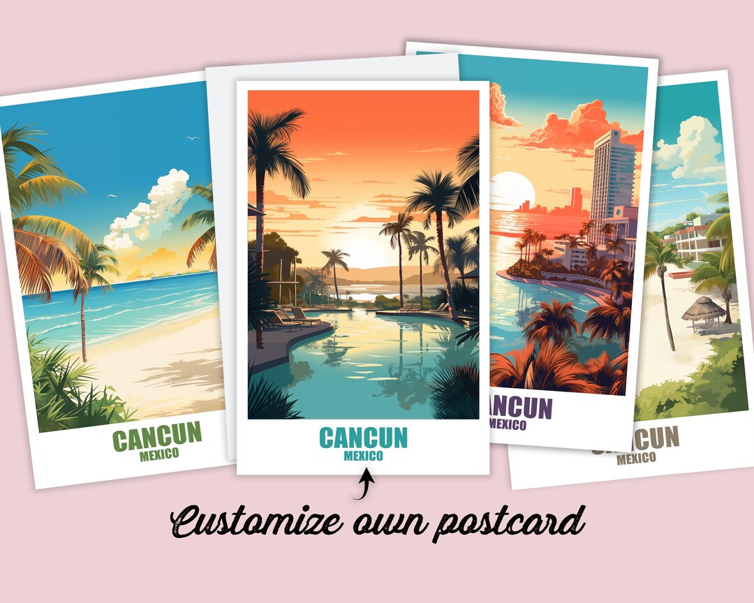 Cancun Postcard, Personalized Postcard Cancun, Mexico Map Travel ...