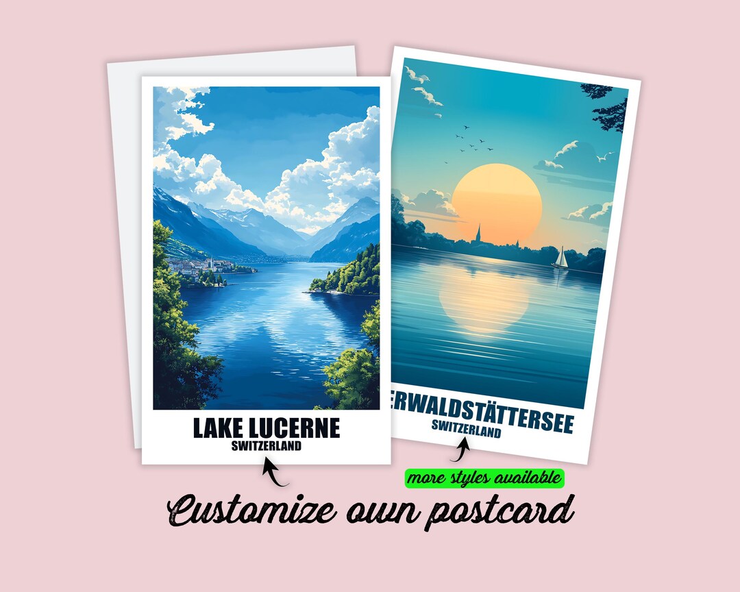Lake Lucerne Postcard Switzerland Travel Map Lake Lucerne Map ...