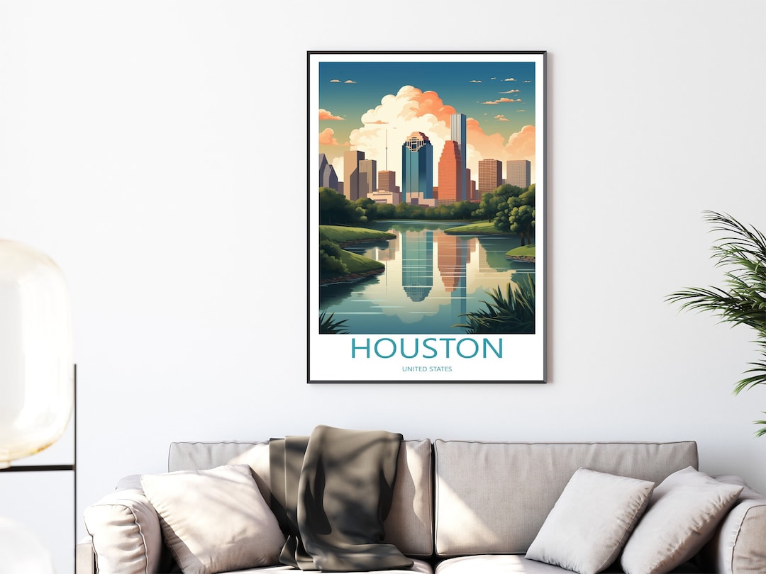 Houston City Poster Mural Wall Decoration America Travel Illustration ...