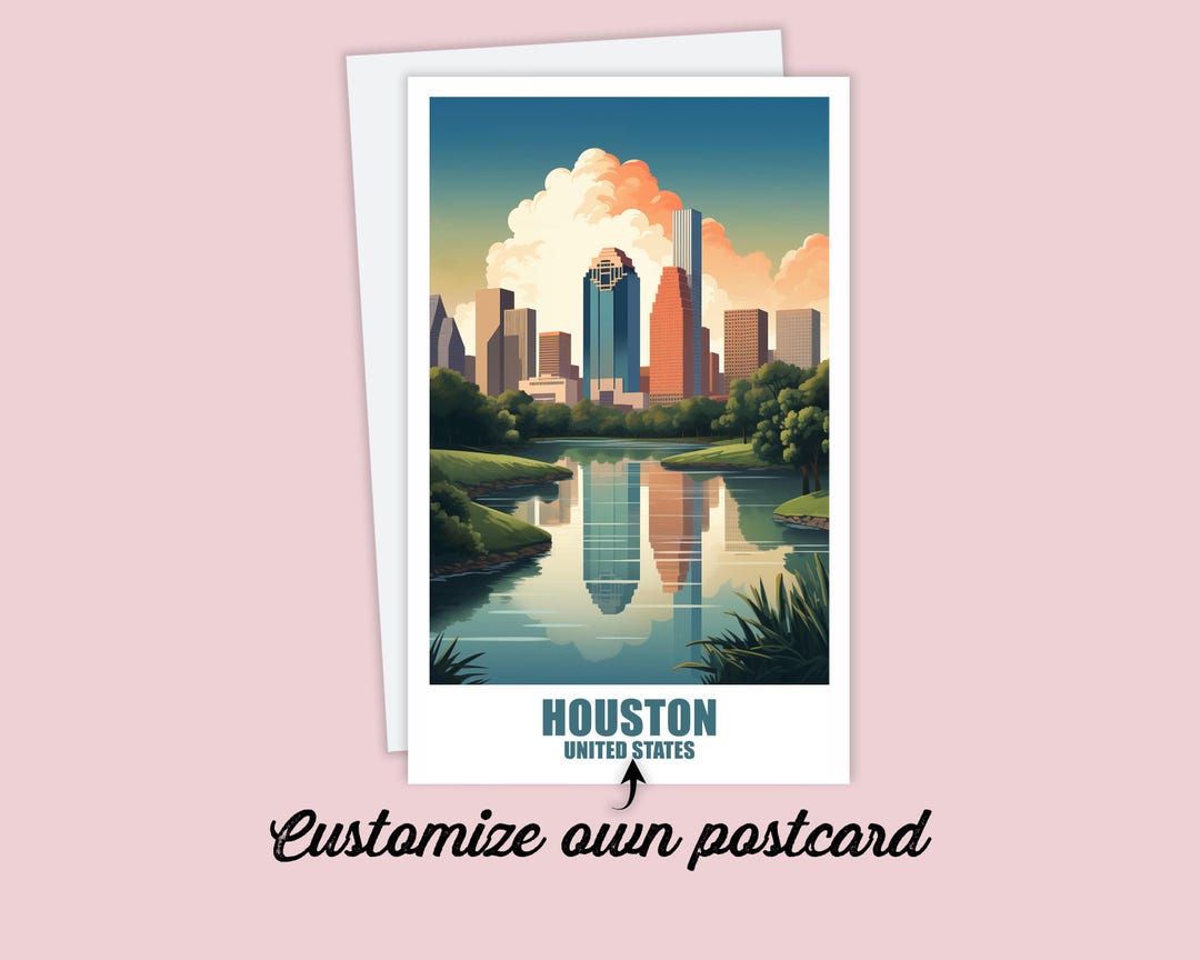 Personalized Houston Postcard, Texas Map, America Greeting Card Gift ...