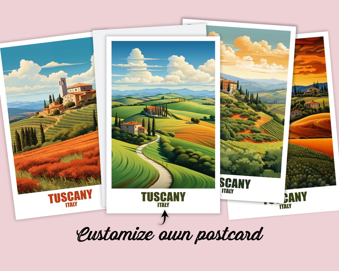 Personalized Tuscany Postcard, Italy Map, Greeting Card Gift Card ...