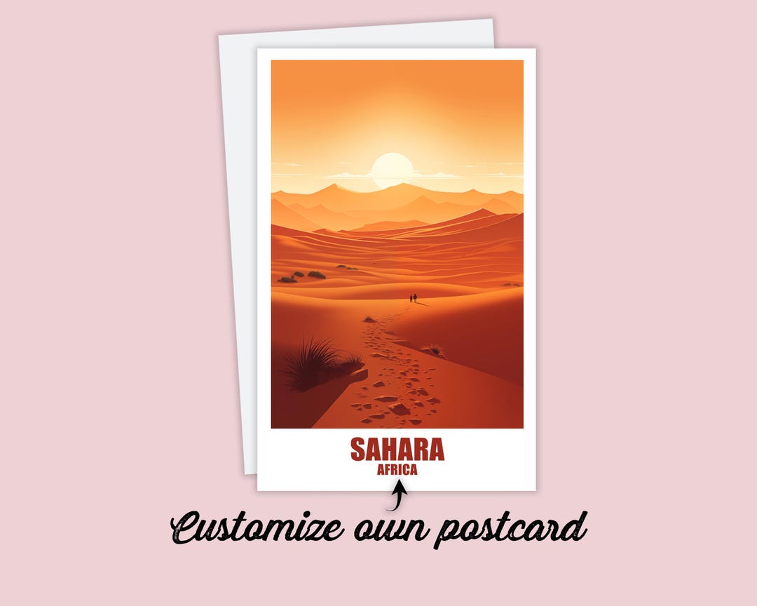 Personalized Sahara Postcard, Africa Map, Sahara Greeting Card Gift ...