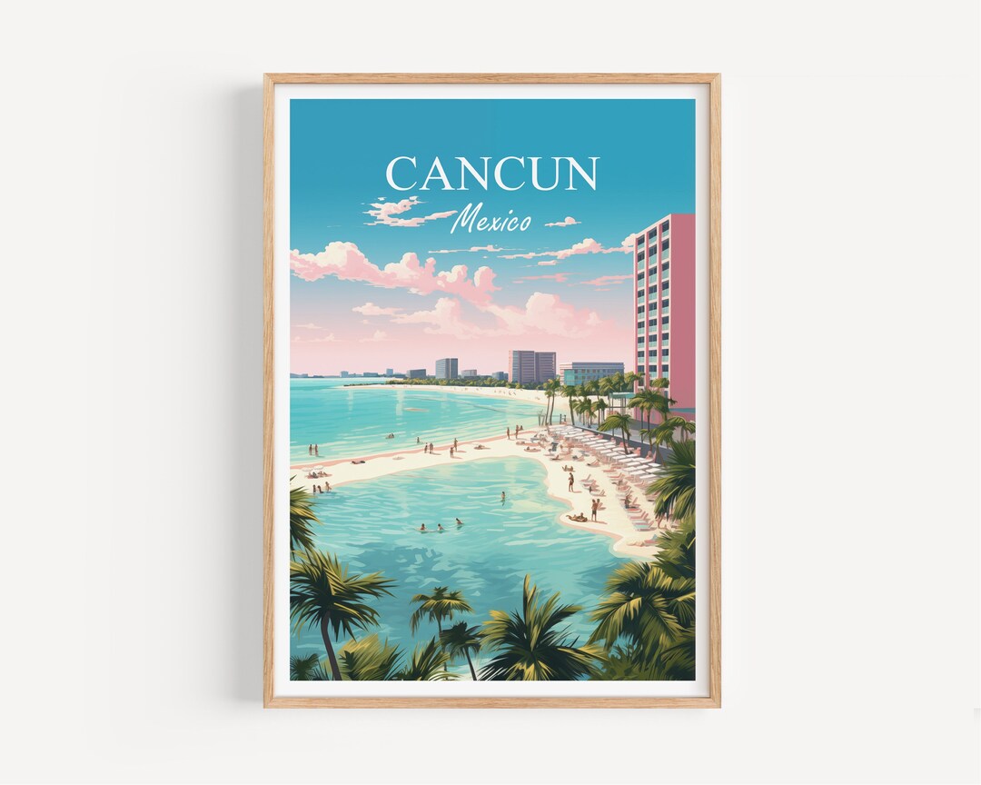 Cancun Poster Wall Art Print Cancun Travel Poster Print Illustration ...