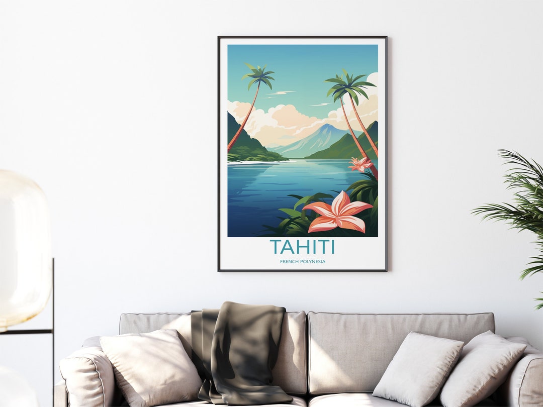 Tahiti Poster Wall Art | Tahiti Travel Poster Illustration Wall Art ...