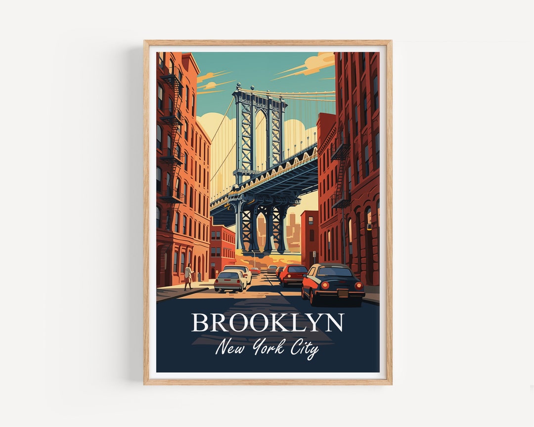 Brooklyn Poster Wall Art | Brooklyn Travel Poster Illustration Wall Art ...