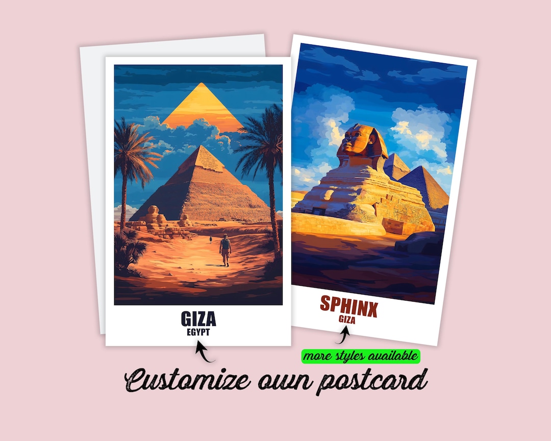 Personalized Giza Postcard, Cairo Map Pyramids Greeting Card Gift Card ...