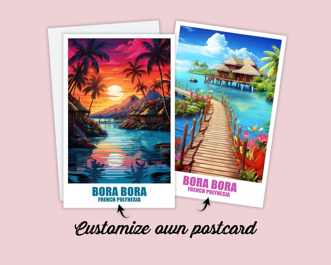Personalized Bora Bora Postcard, Polynesia Map, Greeting Card Gift Card ...