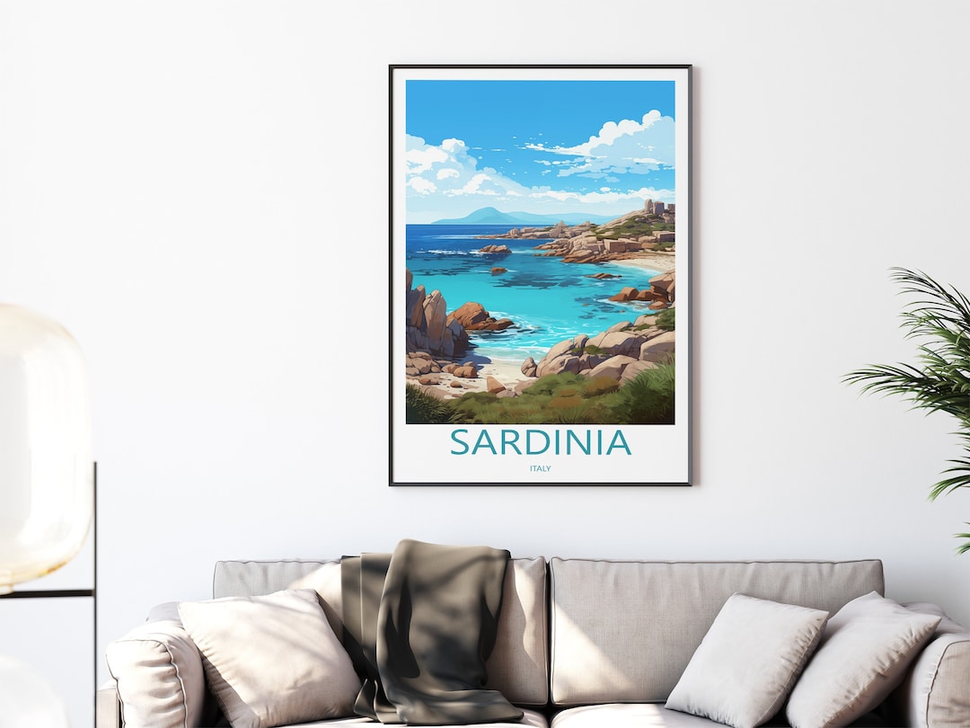 Sardinia Poster Wall Art | Sardinia Travel Poster Print Illustration ...