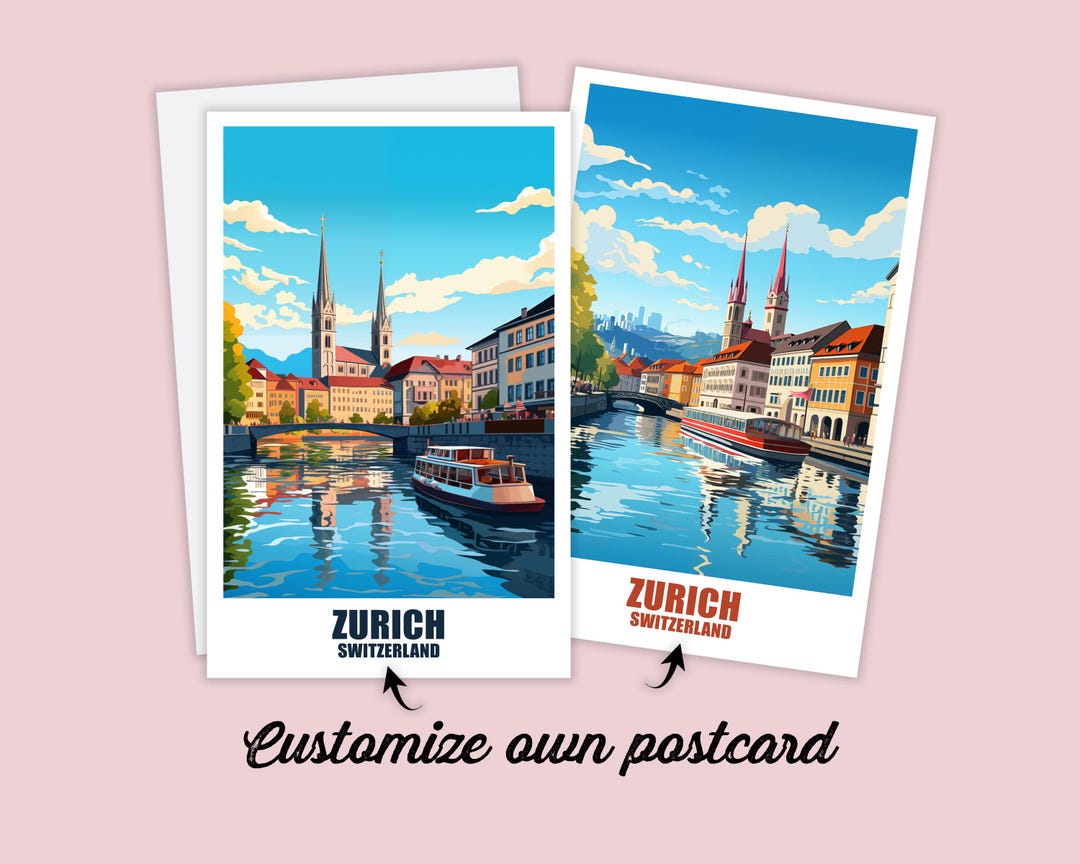 Personalized Zurich Postcard, Switzerland Card, Greeting Card Gift Card ...