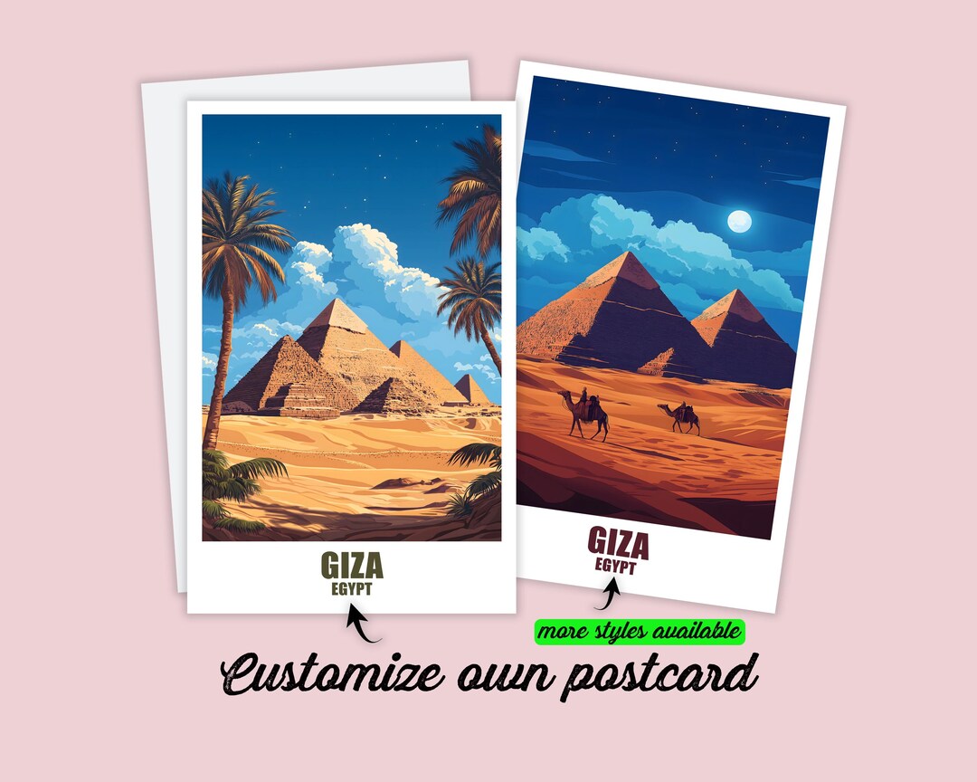Personalized Giza Postcard, Cairo Map Egypt Greeting Card Gift Card ...