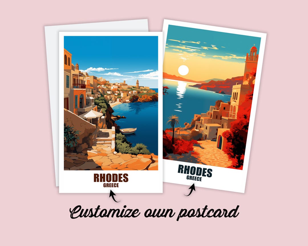 Personalized Rhodes Postcard, Greece Map, Greeting Card Gift Card ...