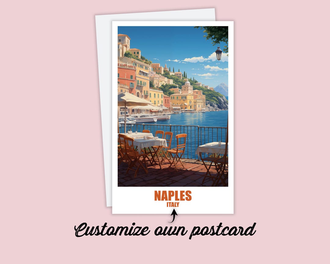 Personalized Naples Postcard, Naples Map, Italy Greeting Card Gift Card ...