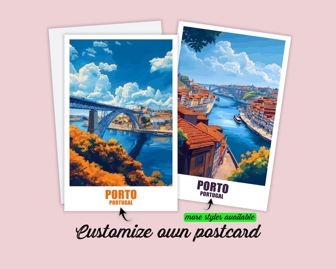 Personalized Porto Postcard Portugal Map Personalizable Greeting Card ...