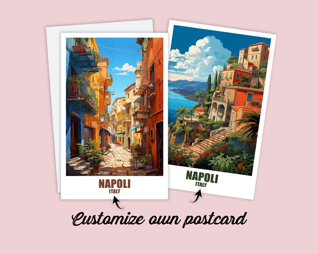 Personalized Naples Postcard, Italy Map, Naples Greeting Card Gift Card ...