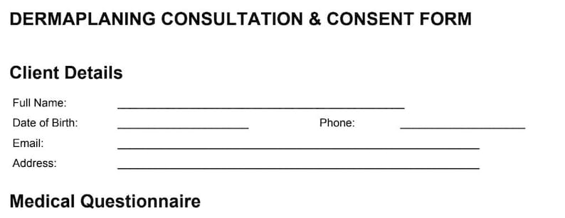 Dermaplaning Consultation Form - Etsy