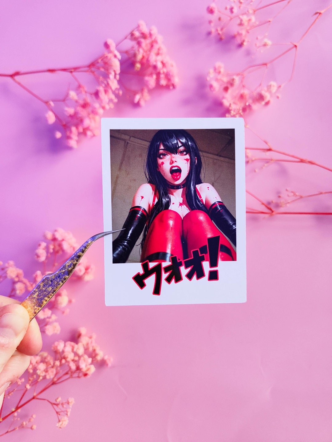 Stickers Sexy Ahegao Anime Girl Polaroid Style Ahegao Demon Girl Succubus Waifu Laptop