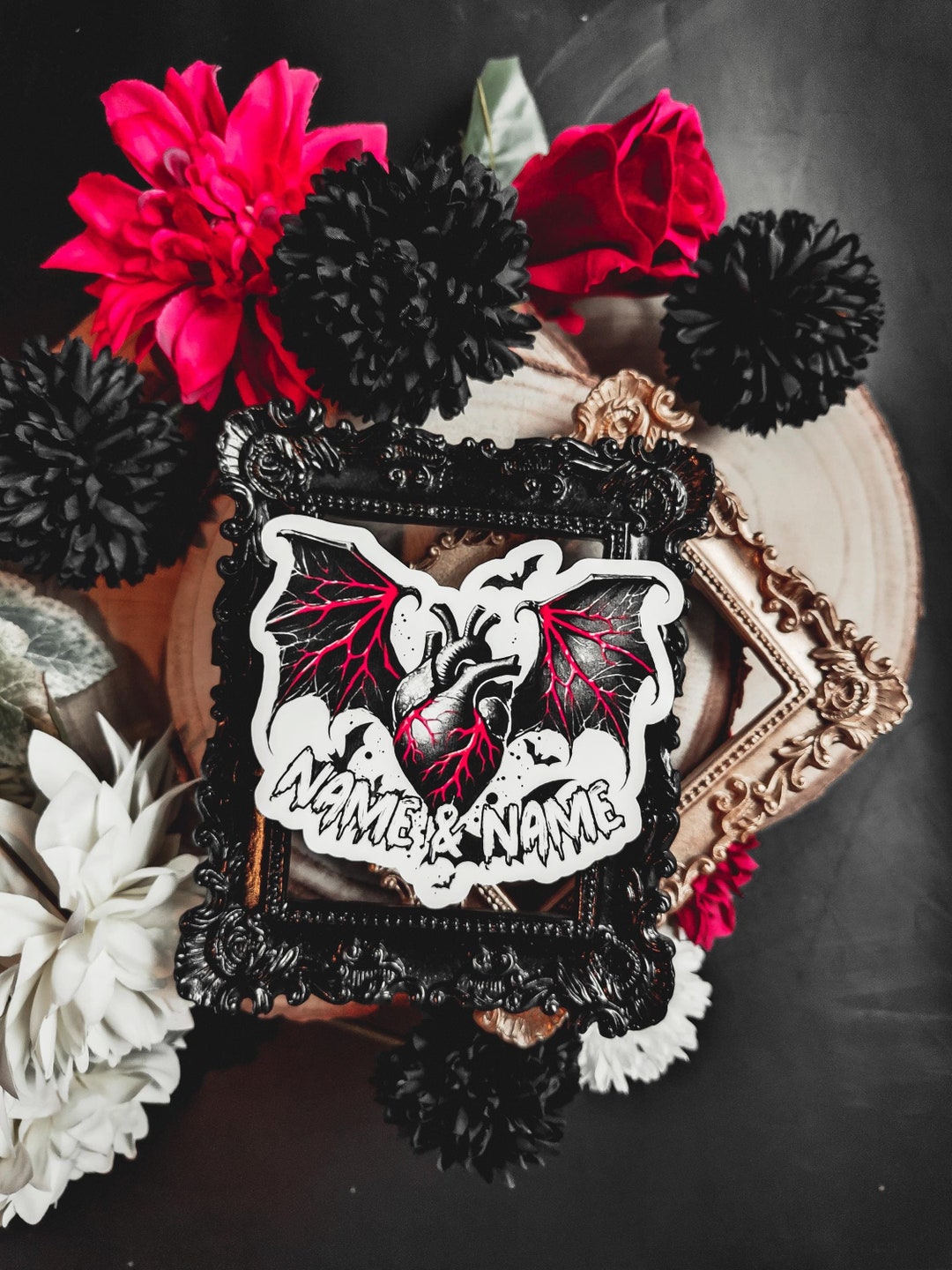 Custom Glossy Stickers "heart With Bats Wings" Gothic Valentine, Creepy ...