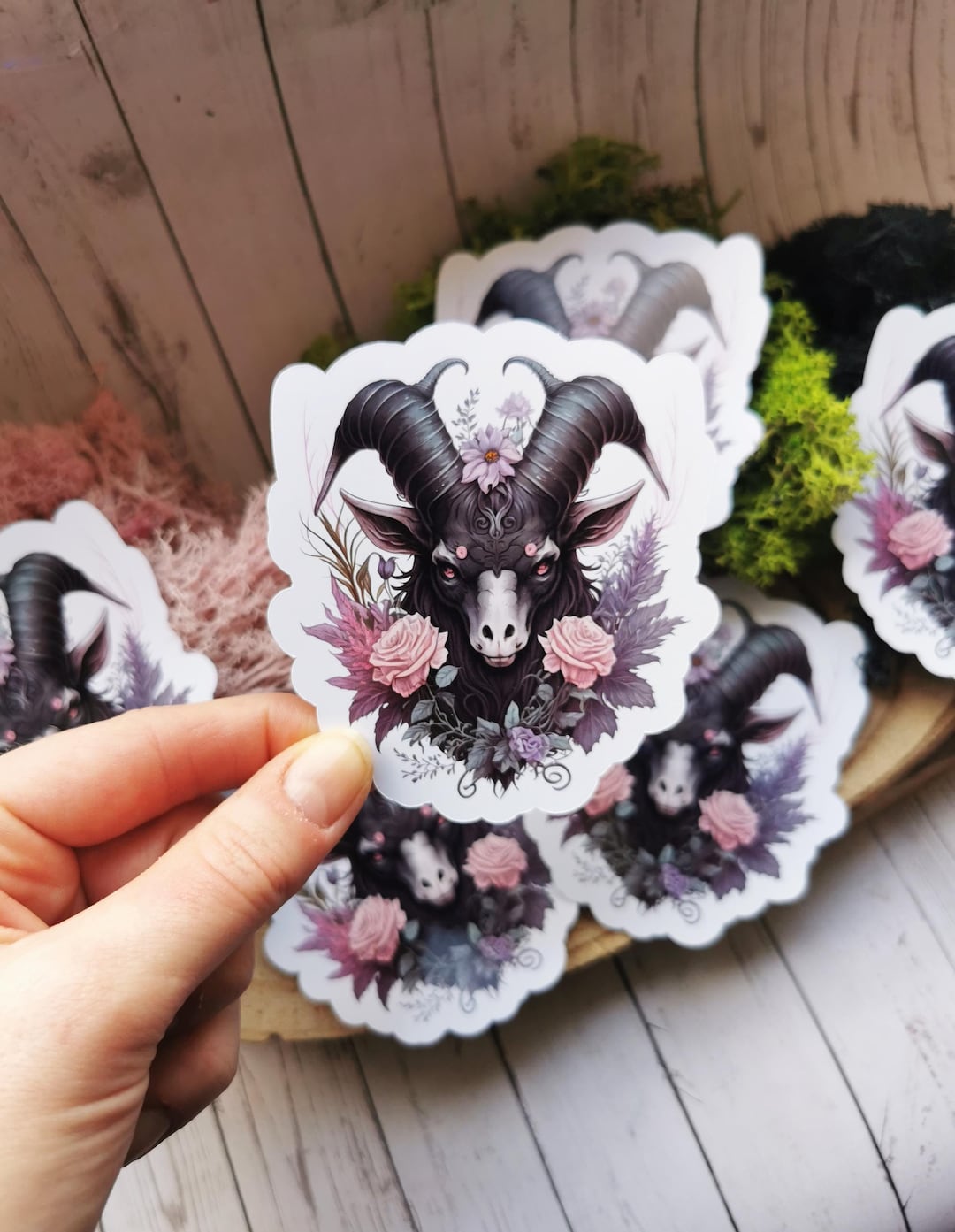 Glossy Sticker "baphomet Flowers" Gothic, Occult, Creepy Art, Pastel ...