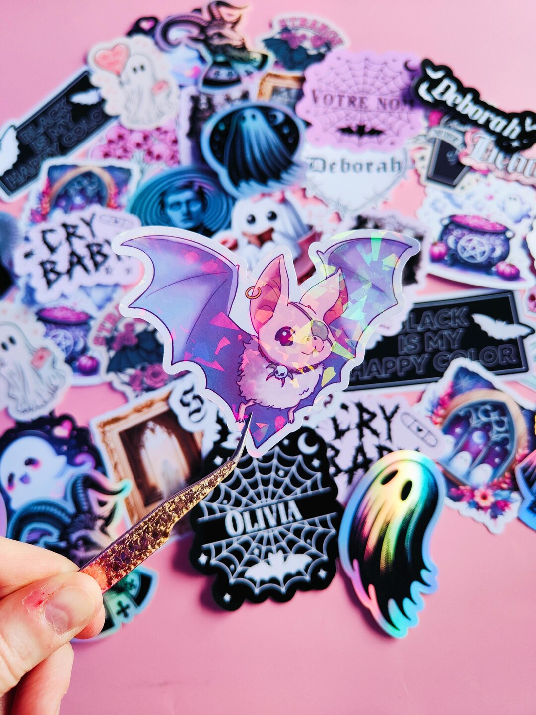 Holographic Sticker "creepy Vampire Bats" Yami Kawaii, Pastel Goth, Y2k ...