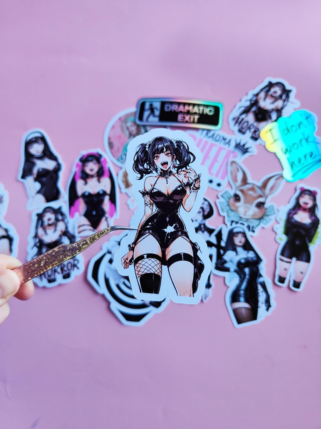 Stickers Gothic Ahegao Anime Girl Laptop Stickers Dark Aesthetic