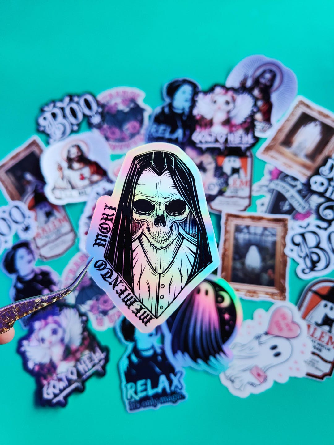 Holographic Stickers "creepy Nun - Memento Mori" Laptop Stickers, Dark ...