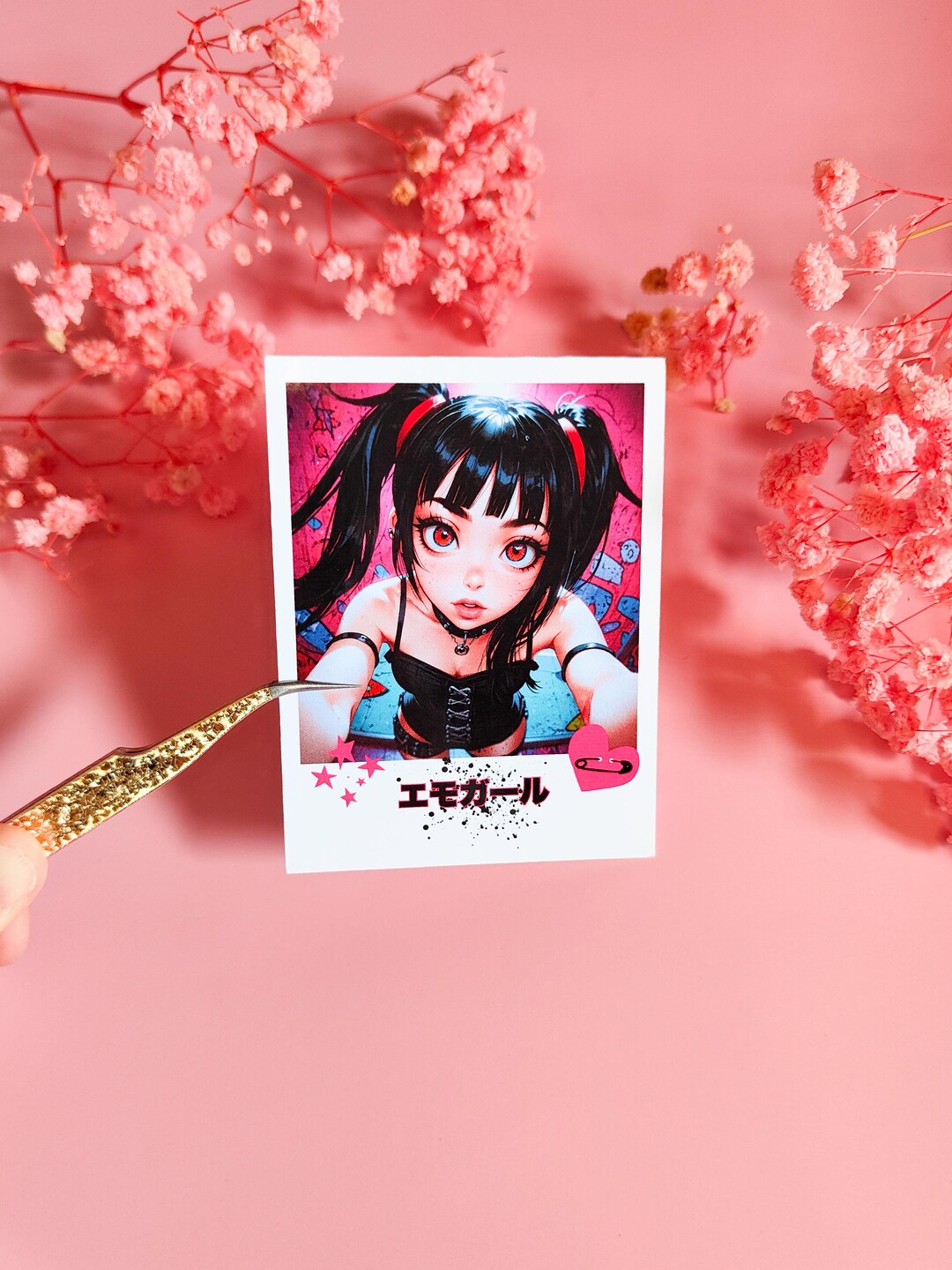 Stickers "anime Goth Emo Girl Selfie" Polaroid Style, Laptop Stickers ...