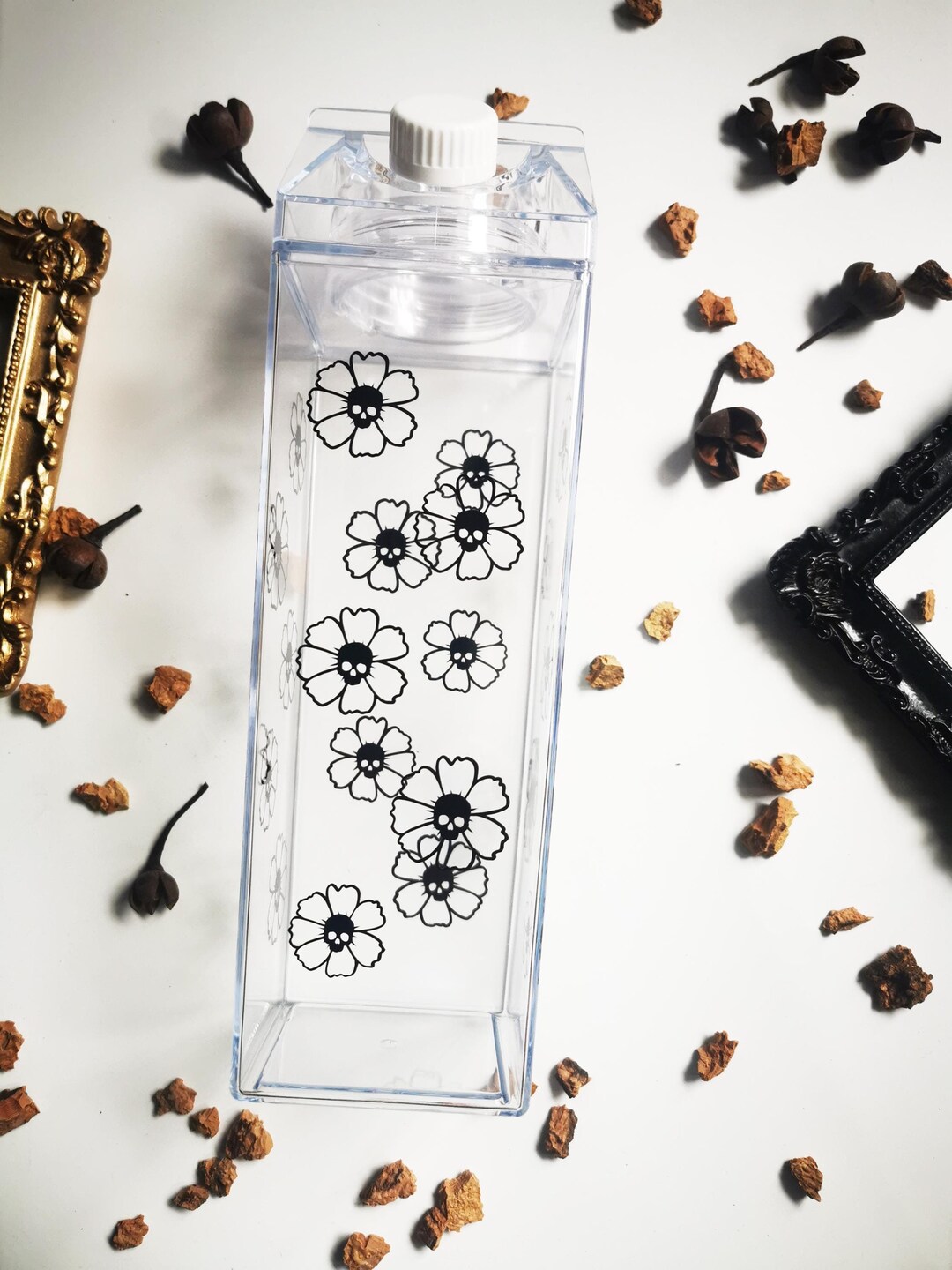 Water Bottle Milk Carton skulls Flowers Gothic Gift,creepy Cute ...