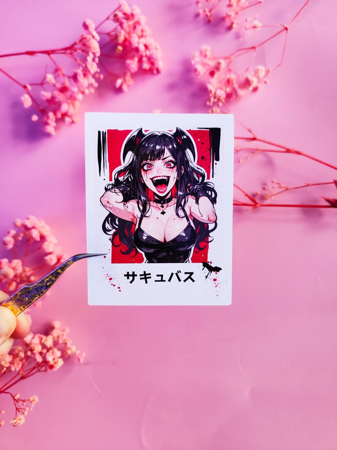 Stickers Creepy Horror Ahegao Anime Girl Polaroid Style Ahegao Demon