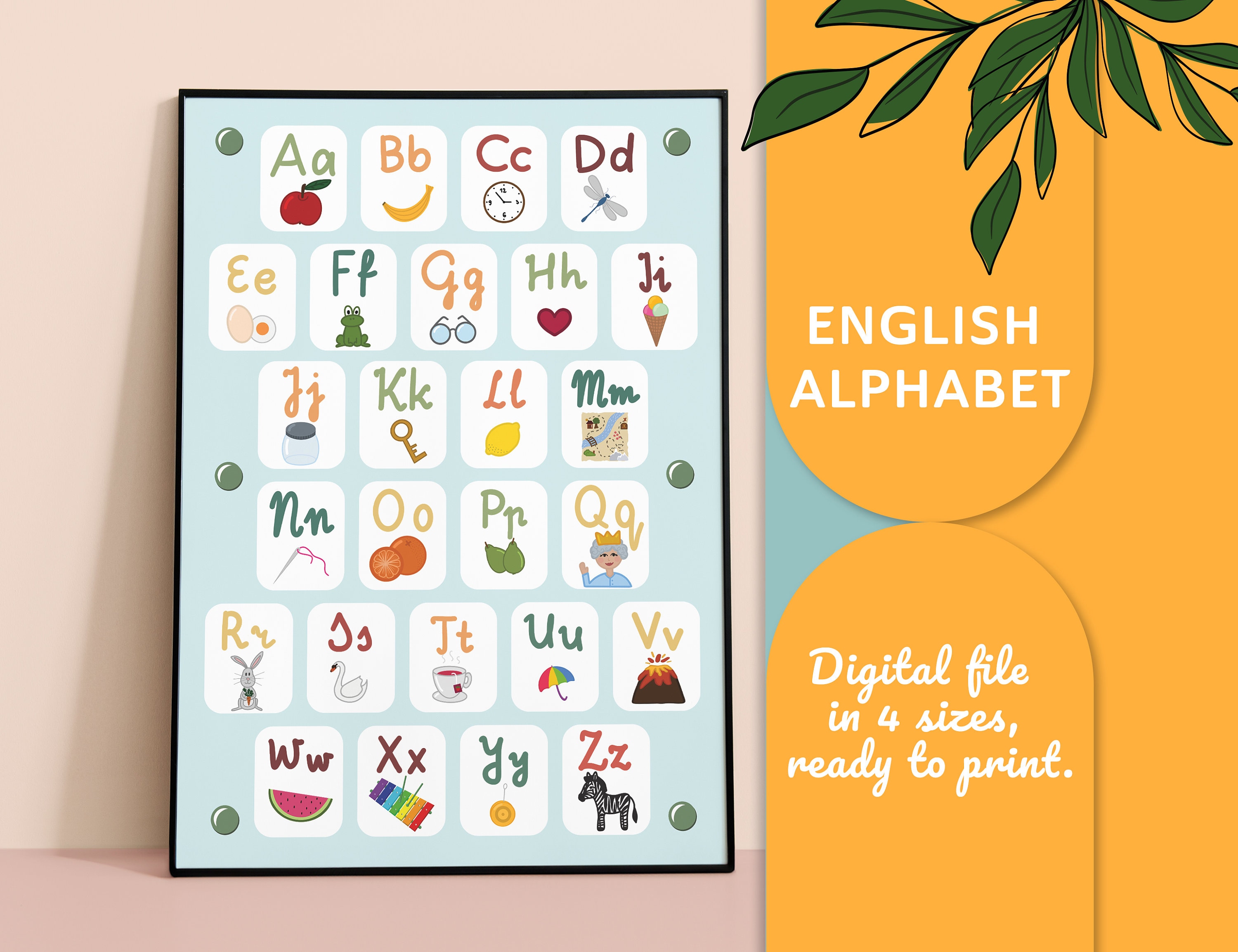 English Alphabet Poster to Print for Children. Hand-painted - Etsy